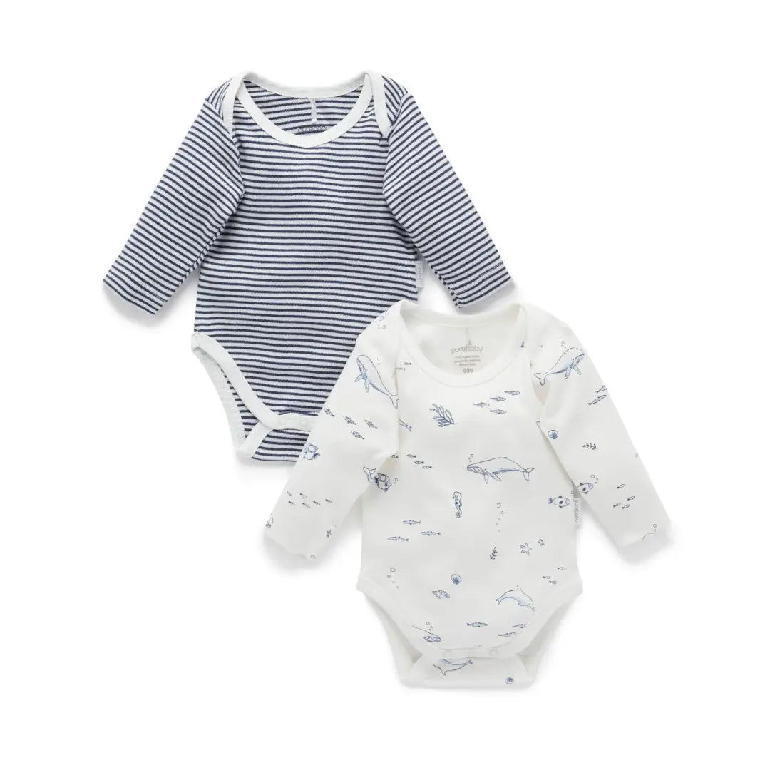 Purebaby Essentials Easy Neck Long sleeve 2pk Bodysuit — B Eco Family